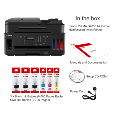 Canon PIXMA G7050 MegaTank A4 Colour Multifunction Inkjet Printer ...