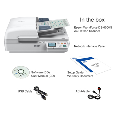 Epson WorkForce DS-6500N A4 Flatbed & Sheetfed Scanner - B11B205231BU