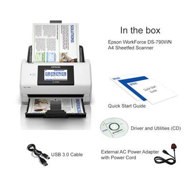 Epson WorkForce DS-790WN A4 Sheetfed Scanner - B11B265401BY
