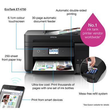 Epson EcoTank ET-4750 A4 Colour Multifunction Inkjet Wireless Printer ...