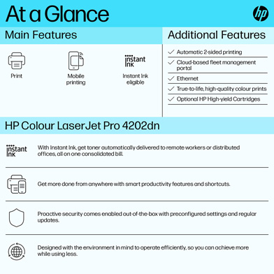 HP Color LaserJet Pro 4202dn A4 Colour Laser Printer - 4RA87F