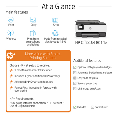 HP OfficeJet 8014e A4 Colour Multifunction Inkjet Printer with HP Plus ...