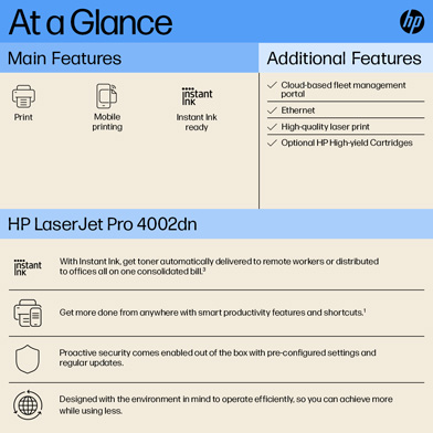 HP LaserJet Pro 4002dn A4 Mono Laser Printer - 2Z605F