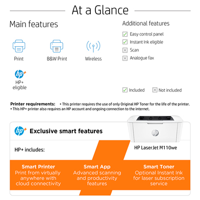 HP LaserJet M110we A4 Mono Laser Printer with HP Plus - 7MD66E