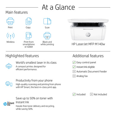 HP LaserJet MFP M140w A4 Mono Multifunction Laser Printer - 7MD72F