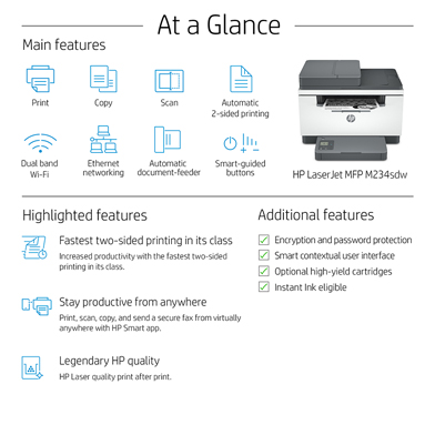 HP LaserJet MFP M234sdw A4 Mono Multifunction Laser Printer - 6GX01F