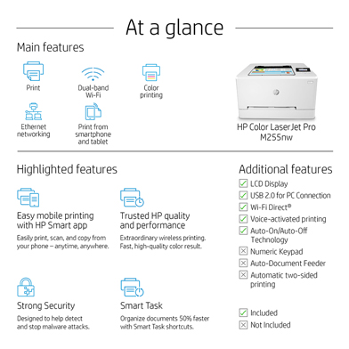 HP Color LaserJet Pro M255nw A4 Colour Laser Printer - 7KW63A