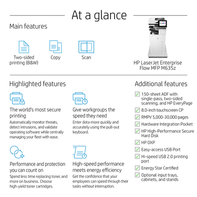 HP LaserJet Enterprise Flow MFP M635z A4 Mono Multifunction Laser ...