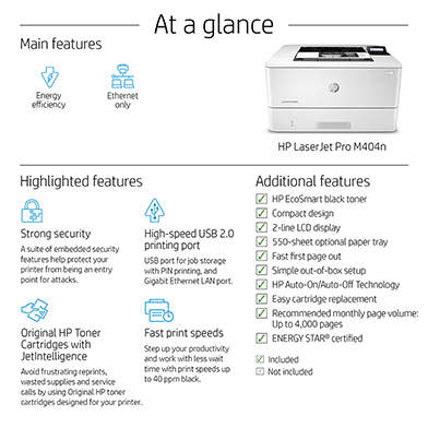 HP LaserJet Pro M404n A4 Mono Laser Printer - W1A52A