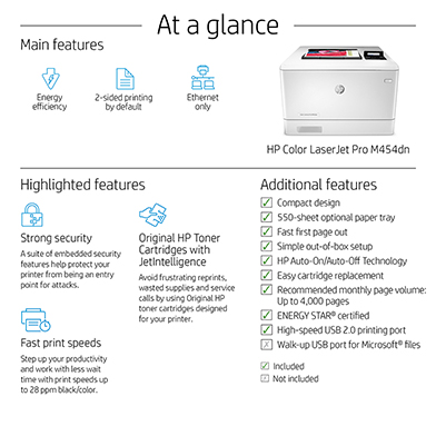 HP Color LaserJet Pro M454dn A4 Colour Laser Printer - W1Y44A