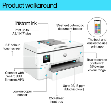 HP OfficeJet Pro 9720e A4 Colour Multifunction Inkjet Printer with HP ...