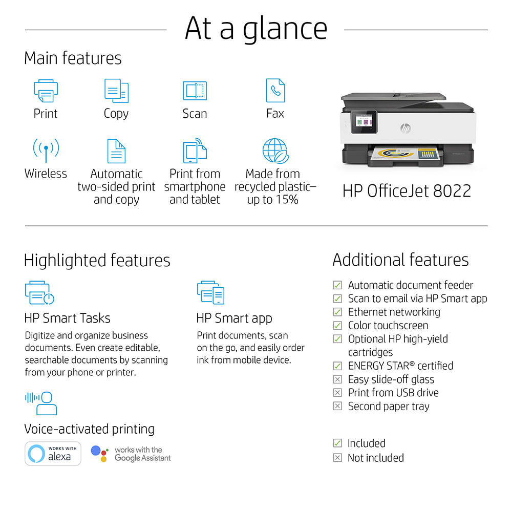 HP OfficeJet Pro 8022 A4 Colour Multifunction Inkjet Wireless Printer ...