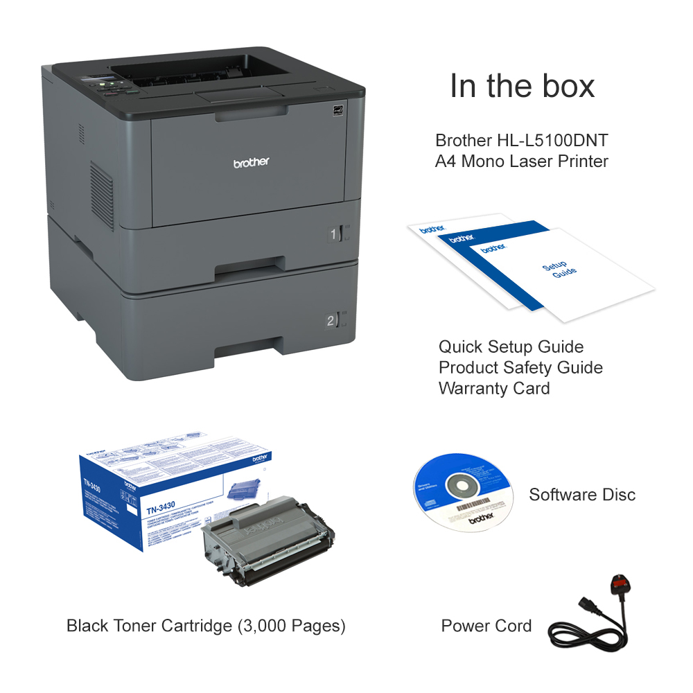 Brother HL-L5100DNT A4 Mono Laser Printer - HLL5100DNTZU1