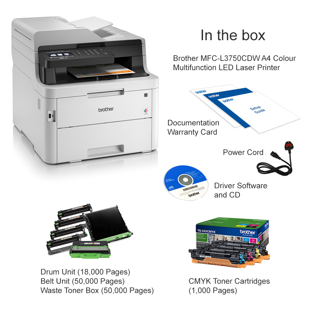 Brother MFC-L3750CDW A4 Colour Multifunction LED Laser Printer ...