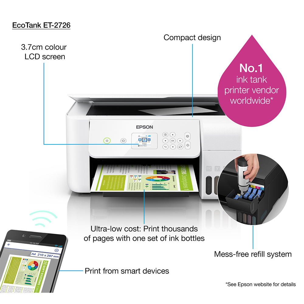 Epson EcoTank ET-2726 A4 Colour Multifunction Inkjet Printer - C11CH42407CA