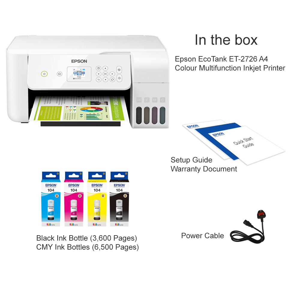 Epson EcoTank ET-2726 A4 Colour Multifunction Inkjet Printer - C11CH42407CA