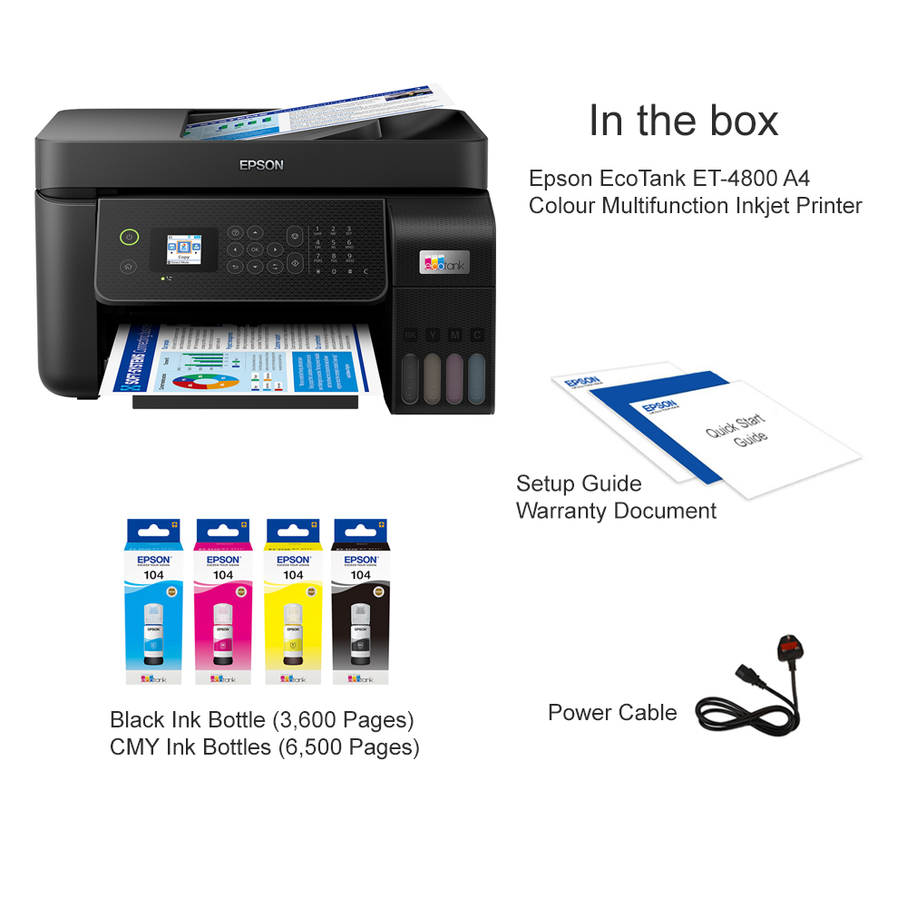 Epson EcoTank ET-4800 A4 Colour Multifunction Inkjet Printer - C11CJ65401