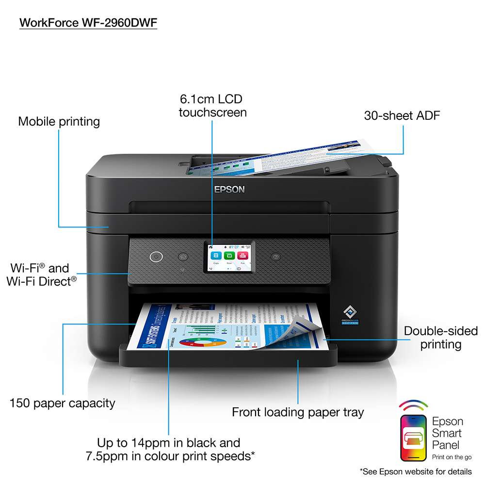 Epson WorkForce WF-2960DWF A4 Colour Multifunction Inkjet Printer ...