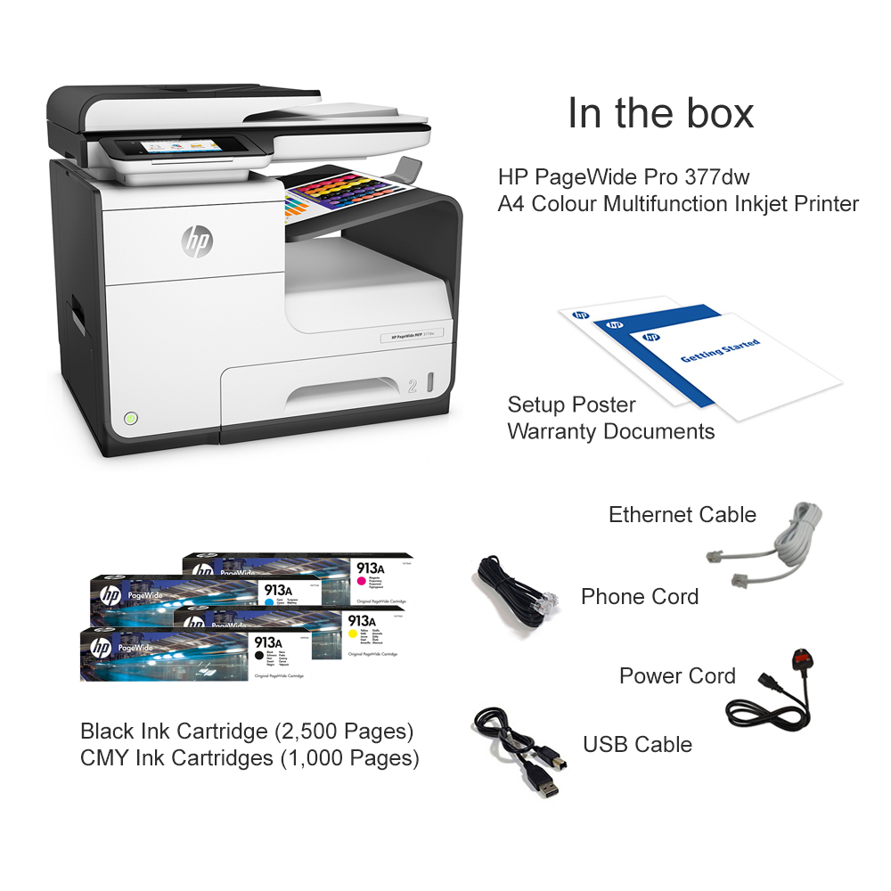 HP PageWide Pro 377dw A4 Colour Multifunction Inkjet Printer - J9V80B