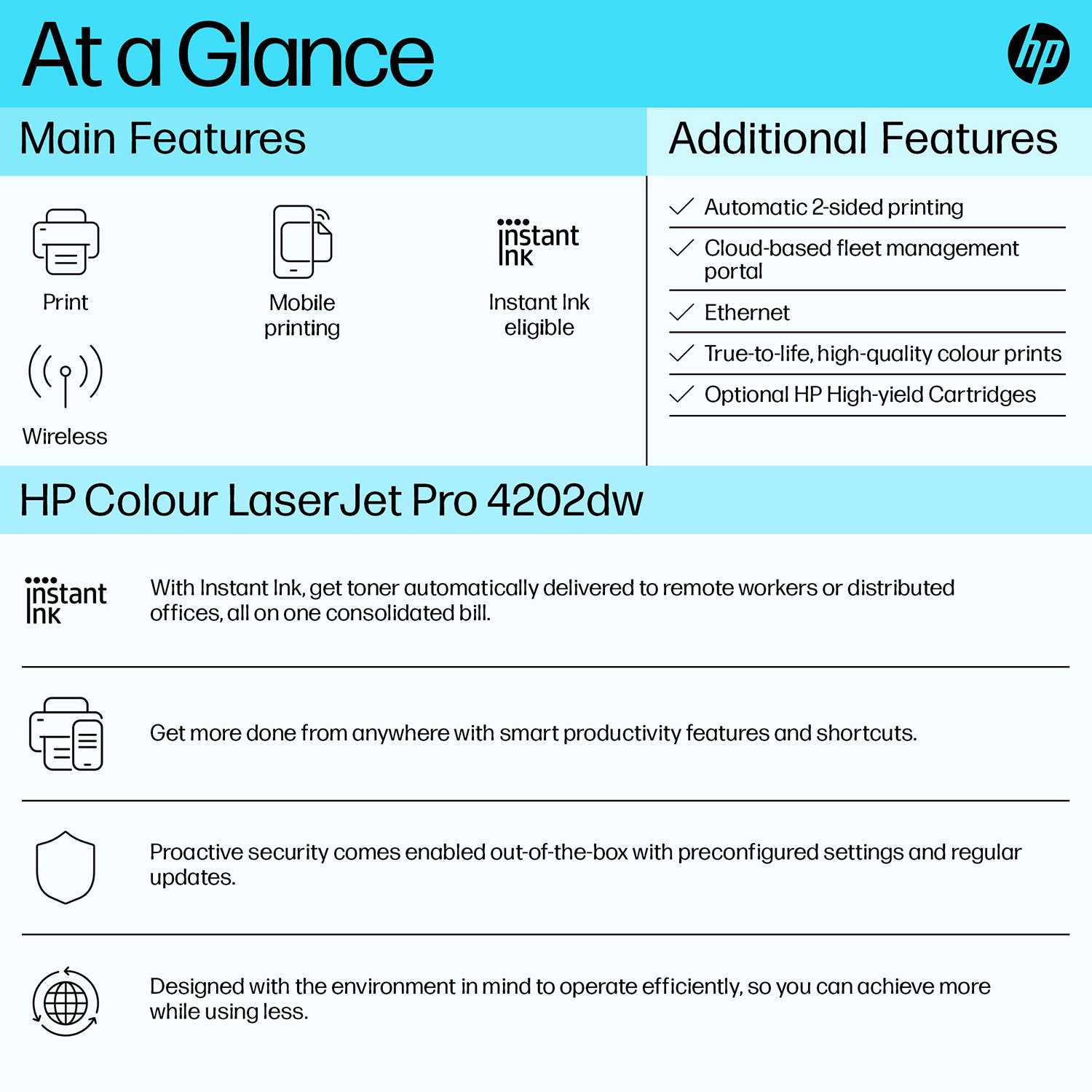 HP Color LaserJet Pro 4202dw A4 Colour Laser Printer - 4RA88F