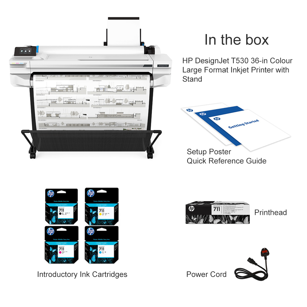 HP DesignJet T530 36-in Colour Large Format Inkjet Printer - 5ZY62A