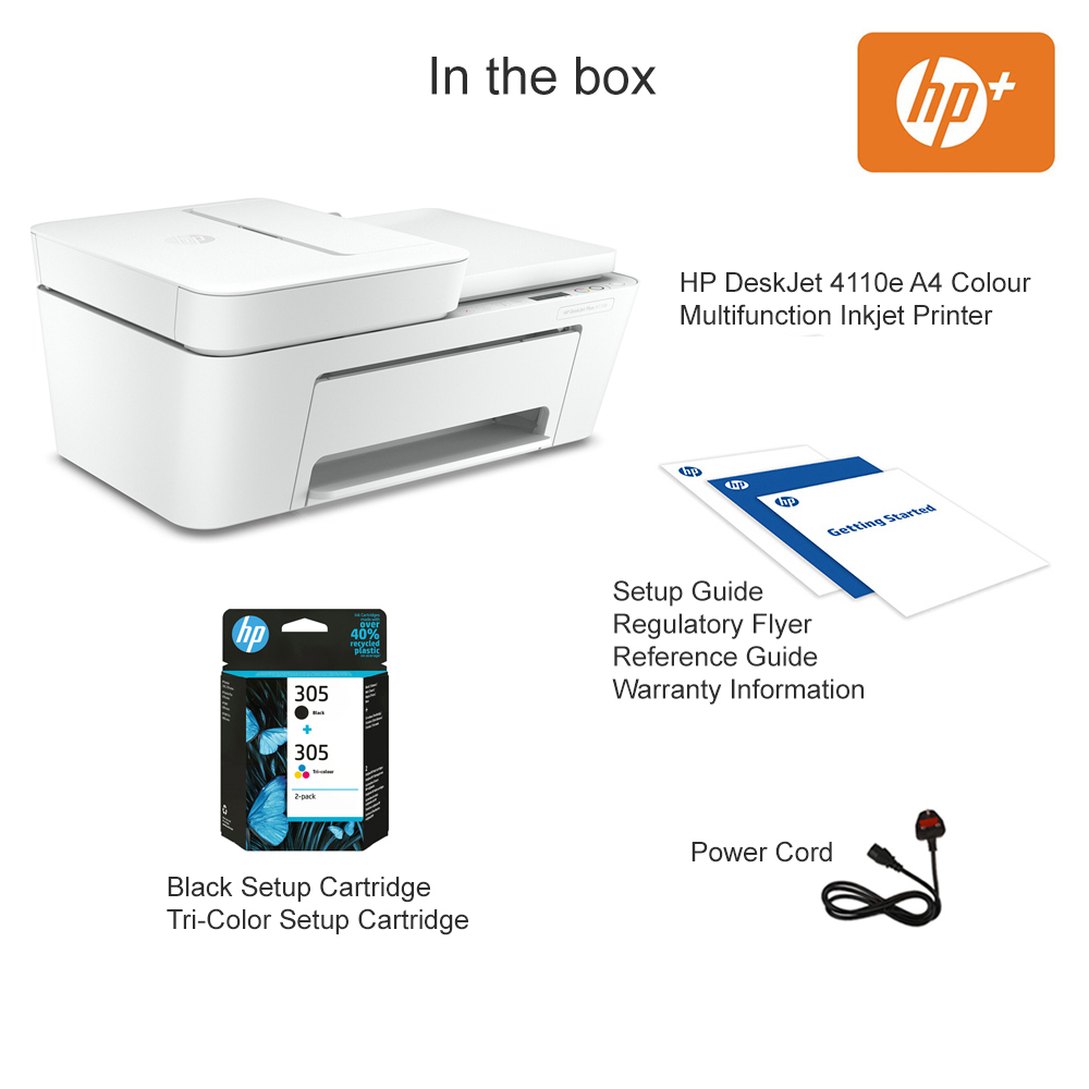 HP DeskJet 4110e A4 Colour Multifunction Inkjet Printer with HP Plus ...
