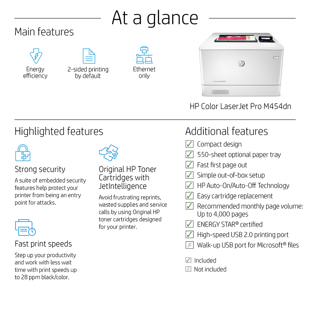 HP Color LaserJet Pro M454dn A4 Colour Laser Printer - W1Y44A
