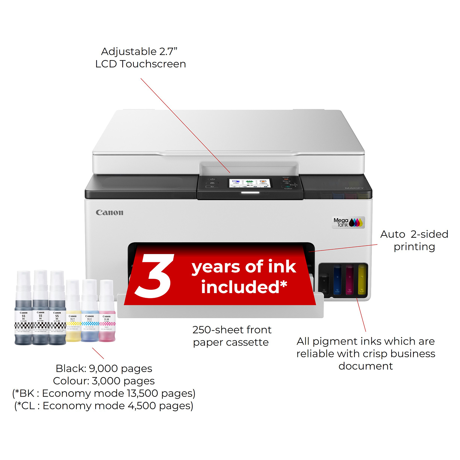 Canon MAXIFY GX1050 MegaTank A4 Colour Multifunction Inkjet Printer ...