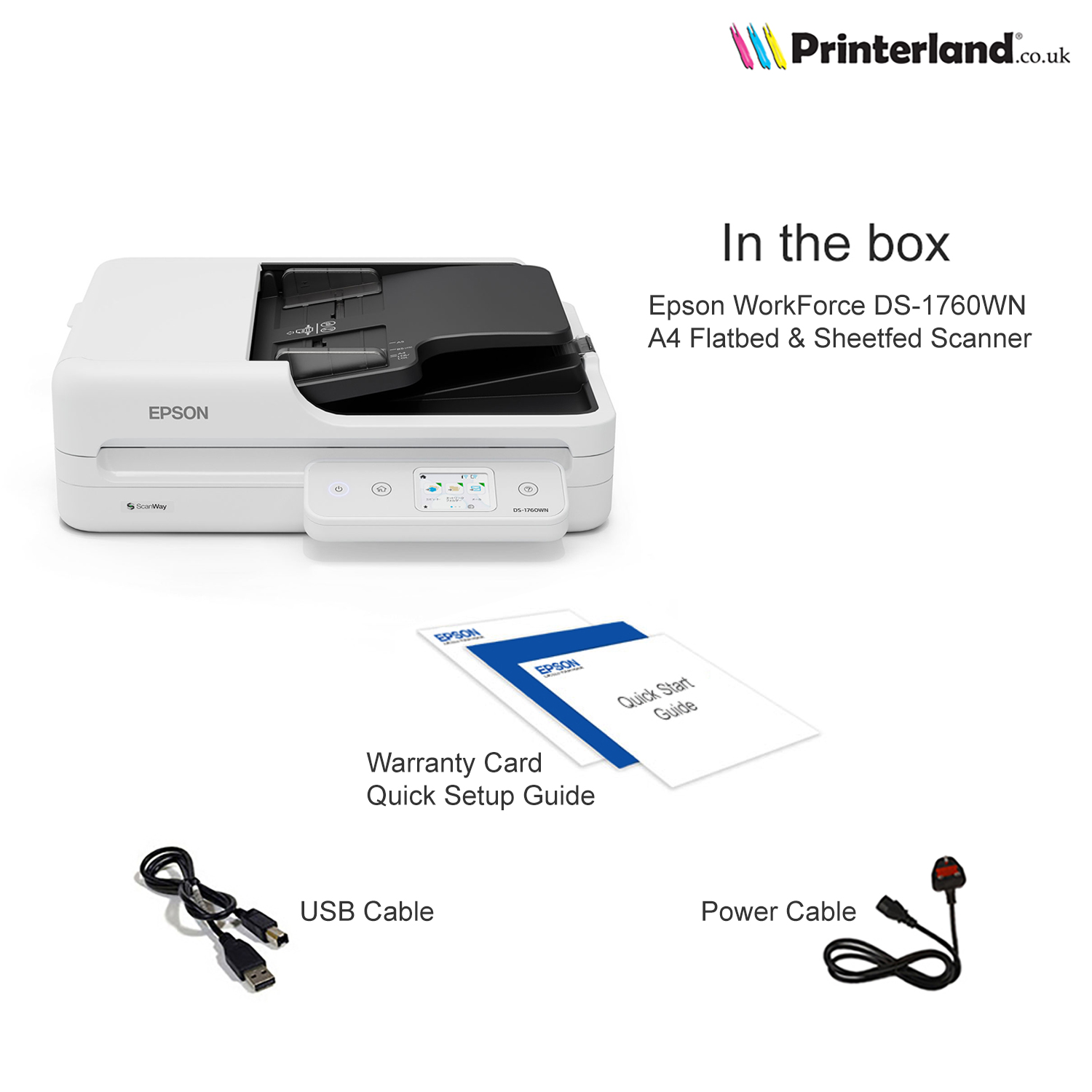Epson WorkForce DS-1760WN A4 Flatbed & Sheetfed Scanner - B11B274401BY